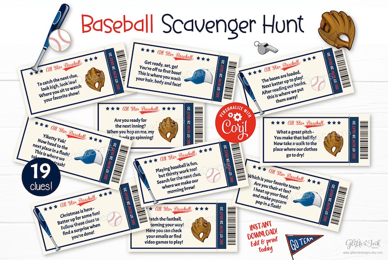 Fun Baseball Scavenger Hunt Clue Cards for Kids Birthday or Christmas ...