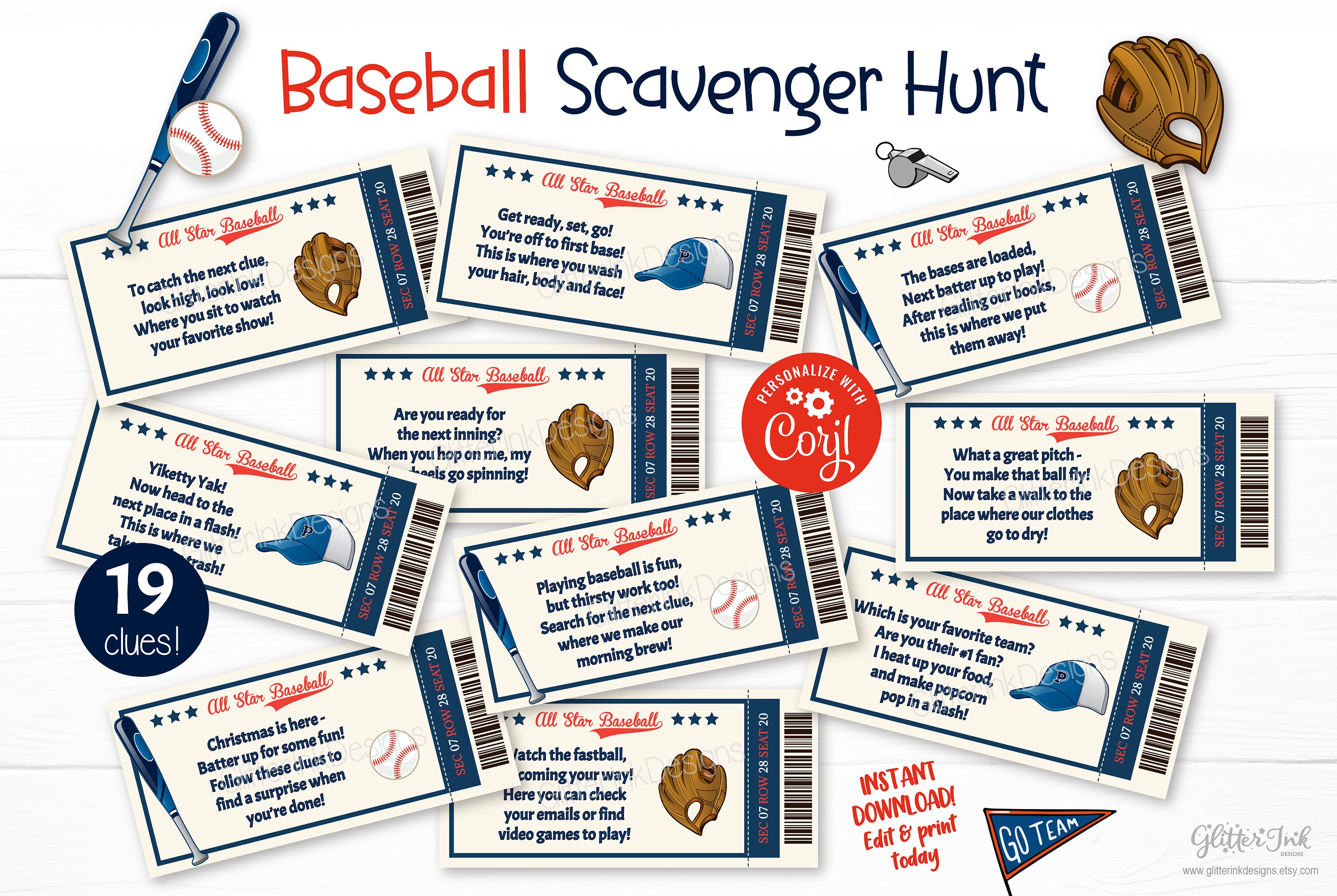 Fun Baseball Scavenger Hunt Clue Cards for Kids Birthday or Christmas ...