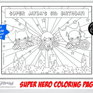 Super Hero Party Coloring Page / Flying Super Heroes Colouring Activity ...