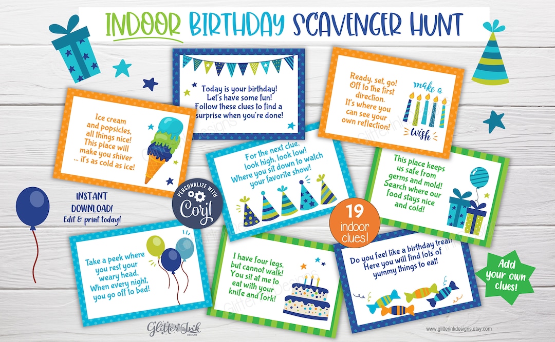 Indoor Birthday Scavenger Hunt / Kids Treasure Hunt Clues / Birthday ...