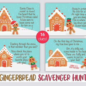 Gingerbread House Christmas Scavenger Hunt Clue Cards, Printable ...
