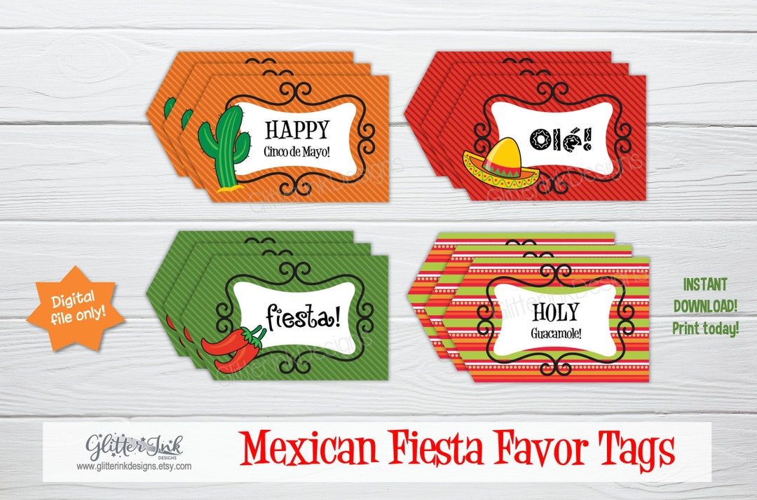 Cinco De Mayo Party Tags / Mexican Fiesta Cupcake Toppers / Mexican ...