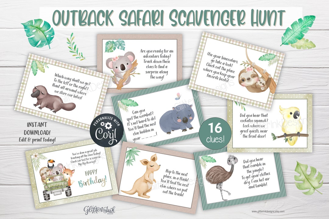 Jungle Safari Animal Scavenger Hunt Clue Cards / Australian Outback ...