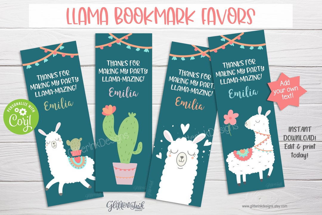 Llama Party Bookmark Favor / Llama Party Favors / Llama Birthday Thank ...