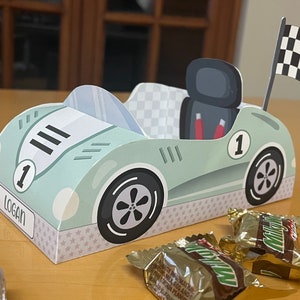 Two Fast Birthday Race Car Party Favors Treat Box, Printable Papercraft Racing Theme Candy Favor ...