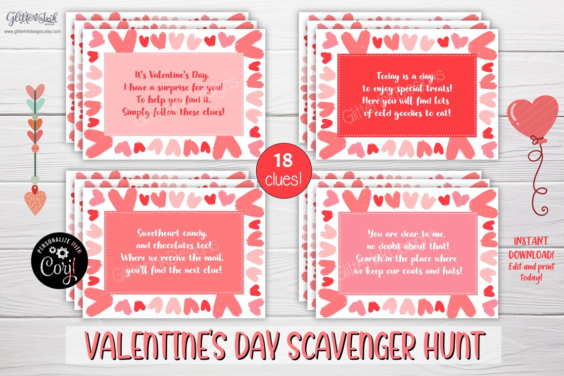 Valentine's Day Scavenger Hunt Clue Cards / Valentines Day | Etsy