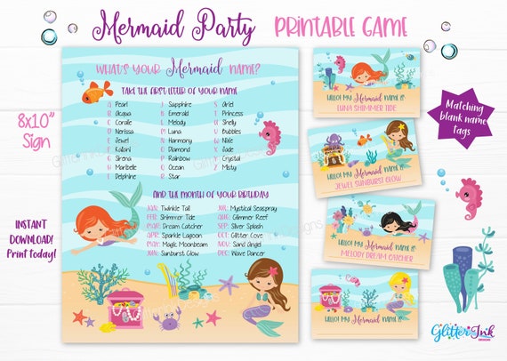 What's your Mermaid name printable party game / Mermaid party name ...