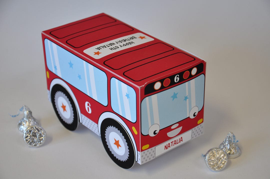 Little Bus Birthday Printable Favor Box / Bus Party Treat Box Cupcake ...