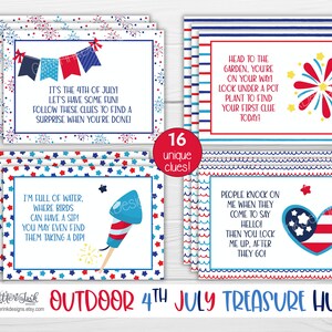4th of July Scavenger Hunt Clue Cards / Outdoor Fourth of July Kids ...