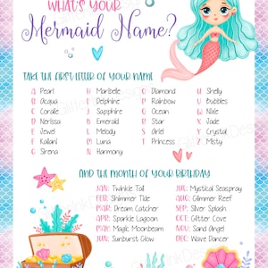 What's Your Mermaid Name Printable Party Game / Mermaid Party Name ...