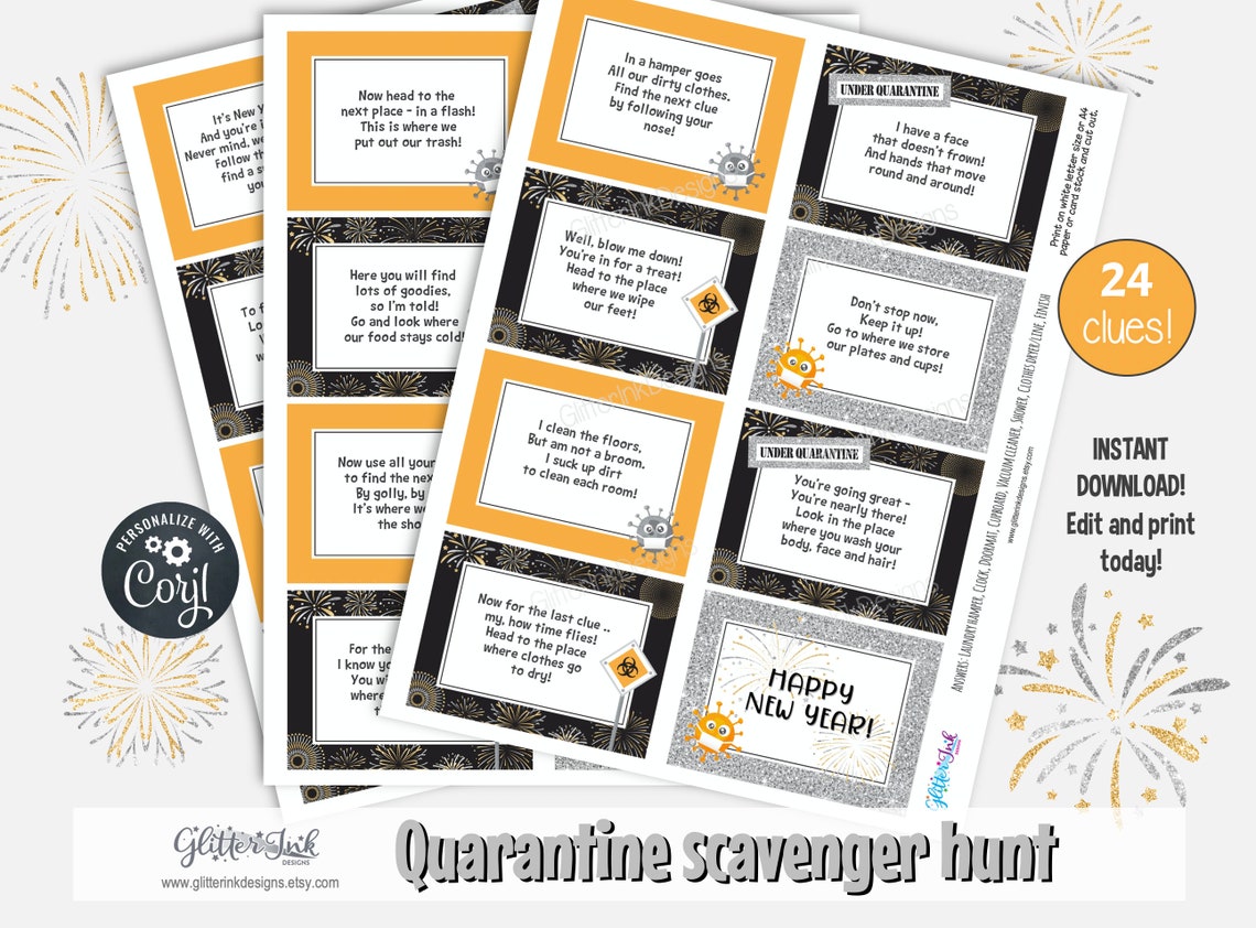 New Years Eve Scavenger Hunt Clue Cards / New Year's Eve - Etsy