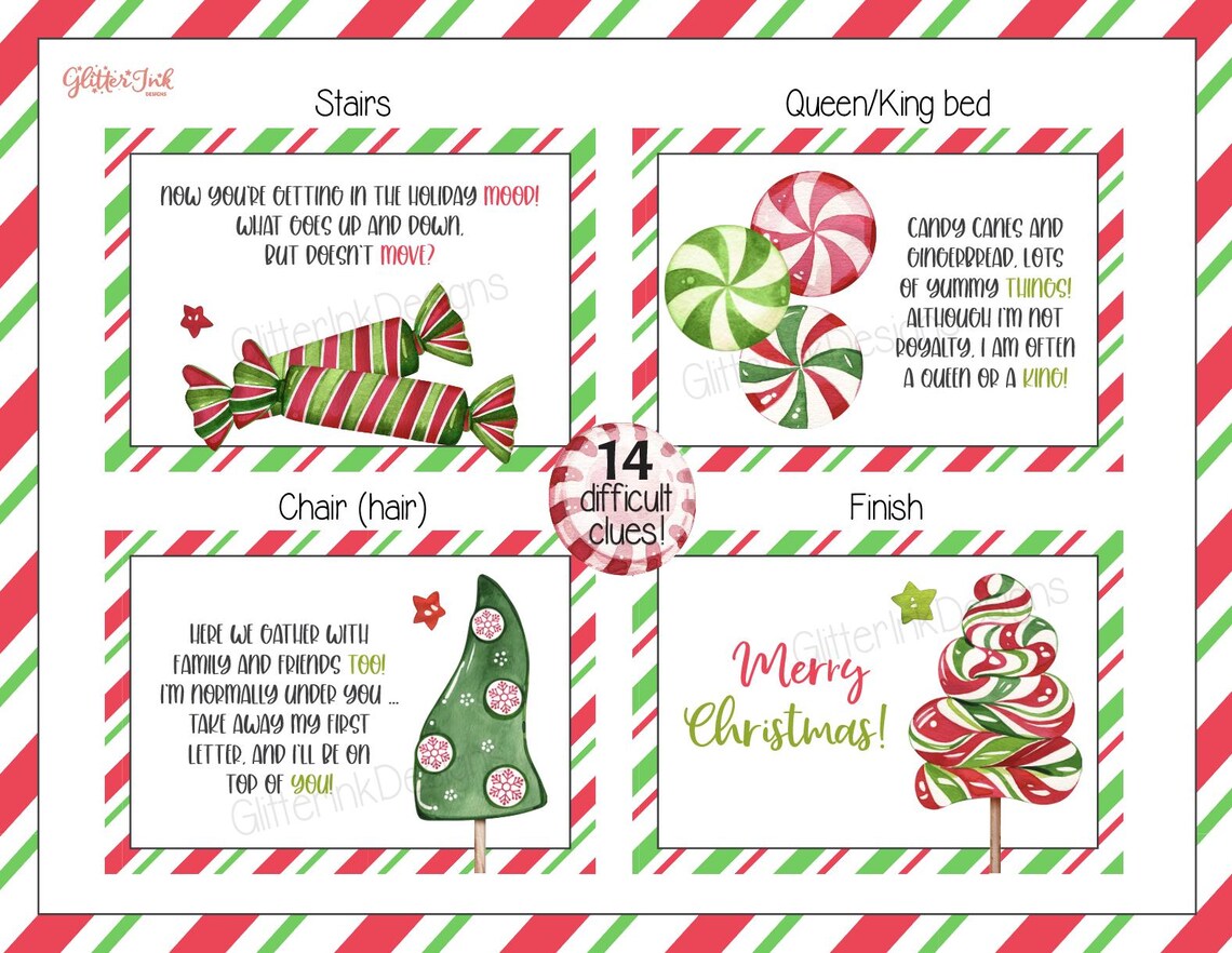 Teen Christmas Tricky Scavenger Hunt Riddles, Candy Cane Treasure Hunt ...