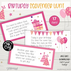 Birthday Party Scavenger Hunt Clue Cards & Sign / Kids Treasure Hunt ...