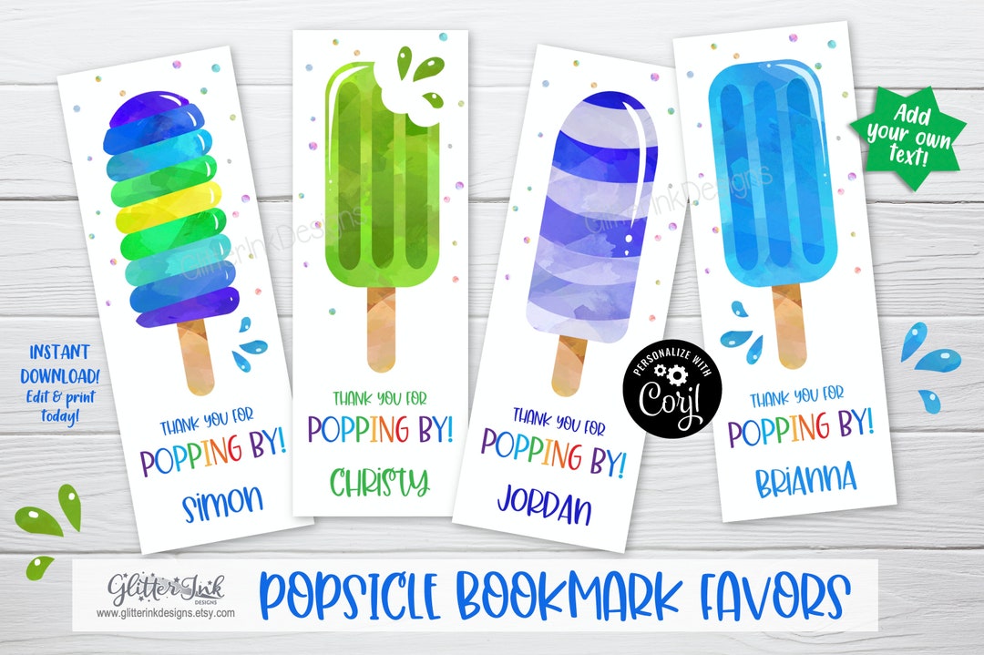 Popsicle Birthday Bookmark Favors / Popsicle Party Favors / Printable ...