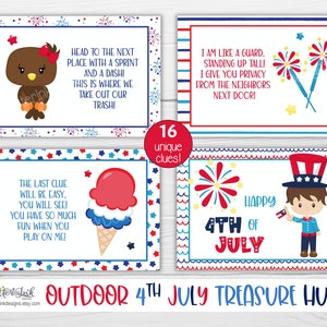 4th of July Scavenger Hunt Clue Cards / Outdoor Fourth of July Kids ...