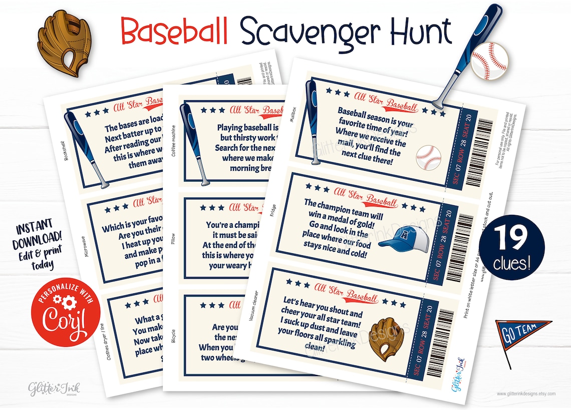 Baseball Game Reveal Scavenger Hunt and Editable Tickets, Birthday or ...