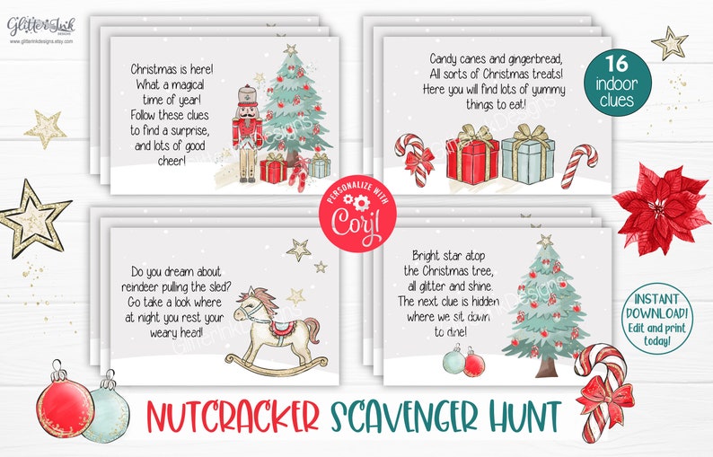 Nutcracker Christmas Scavenger Hunt Clue Cards, Indoor Family Games ...