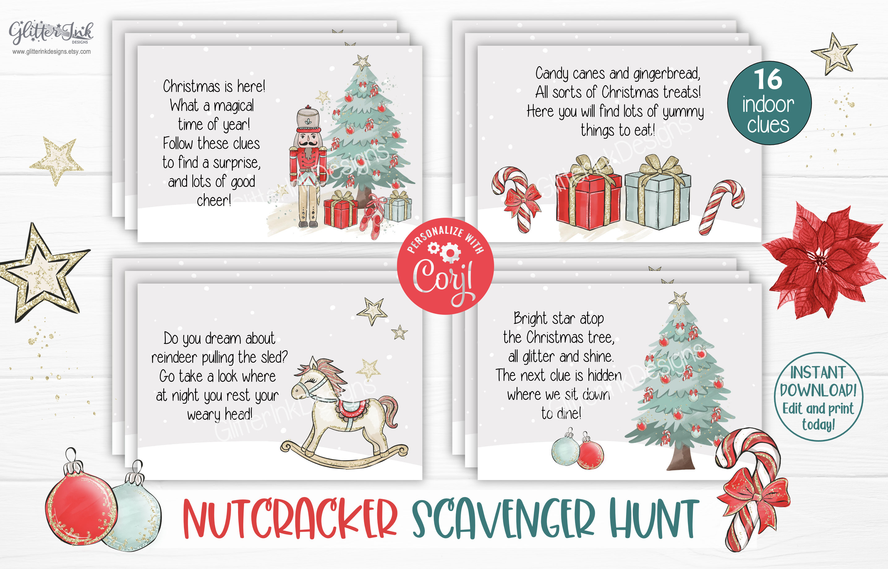 Nutcracker Christmas Scavenger Hunt Clue Cards, Indoor Family Games ...
