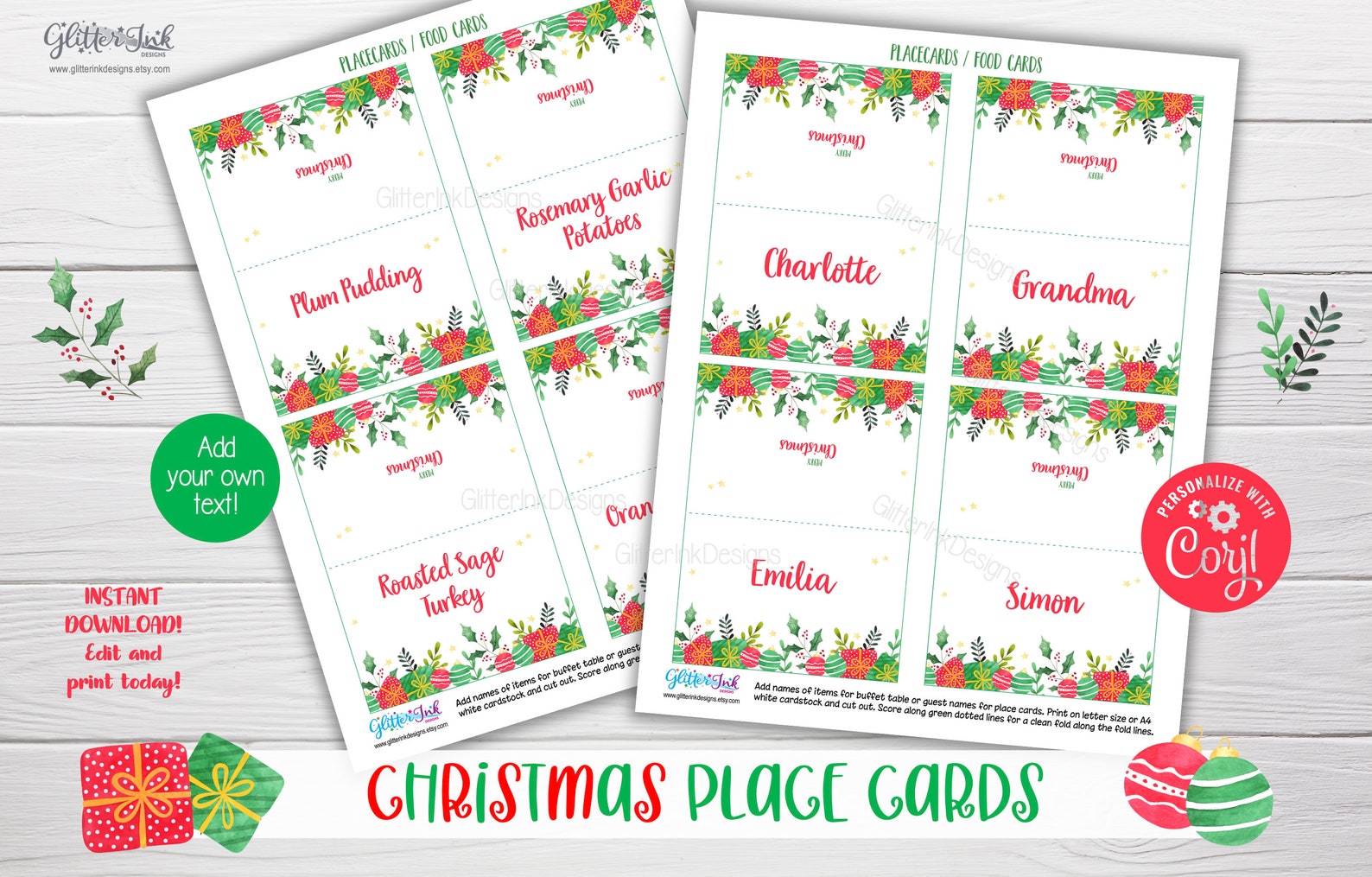 Christmas Table Printable Place Settings / Christmas Decor | Etsy