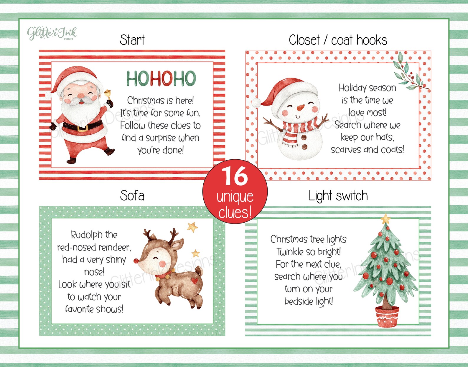 Christmas Scavenger Hunt Clue Cards / Christmas Kids Treasure Hunt ...