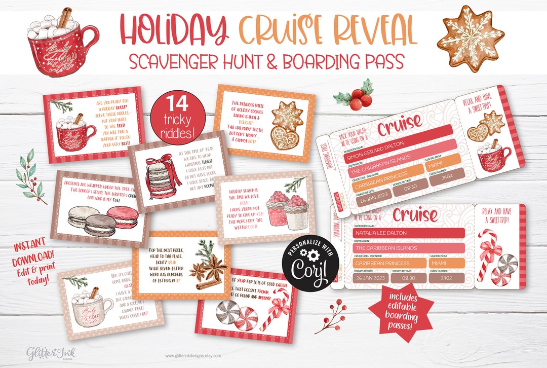 Christmas Surprise Cruise Trip Reveal Scavenger Hunt Boarding Pass for ...