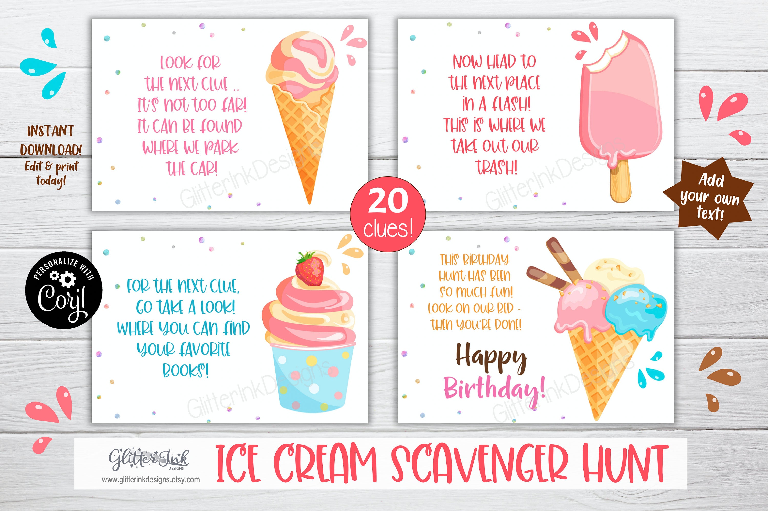 Ice Cream Themed Treasure Hunt Clues for Kids Birthday Party, Popsicle ...