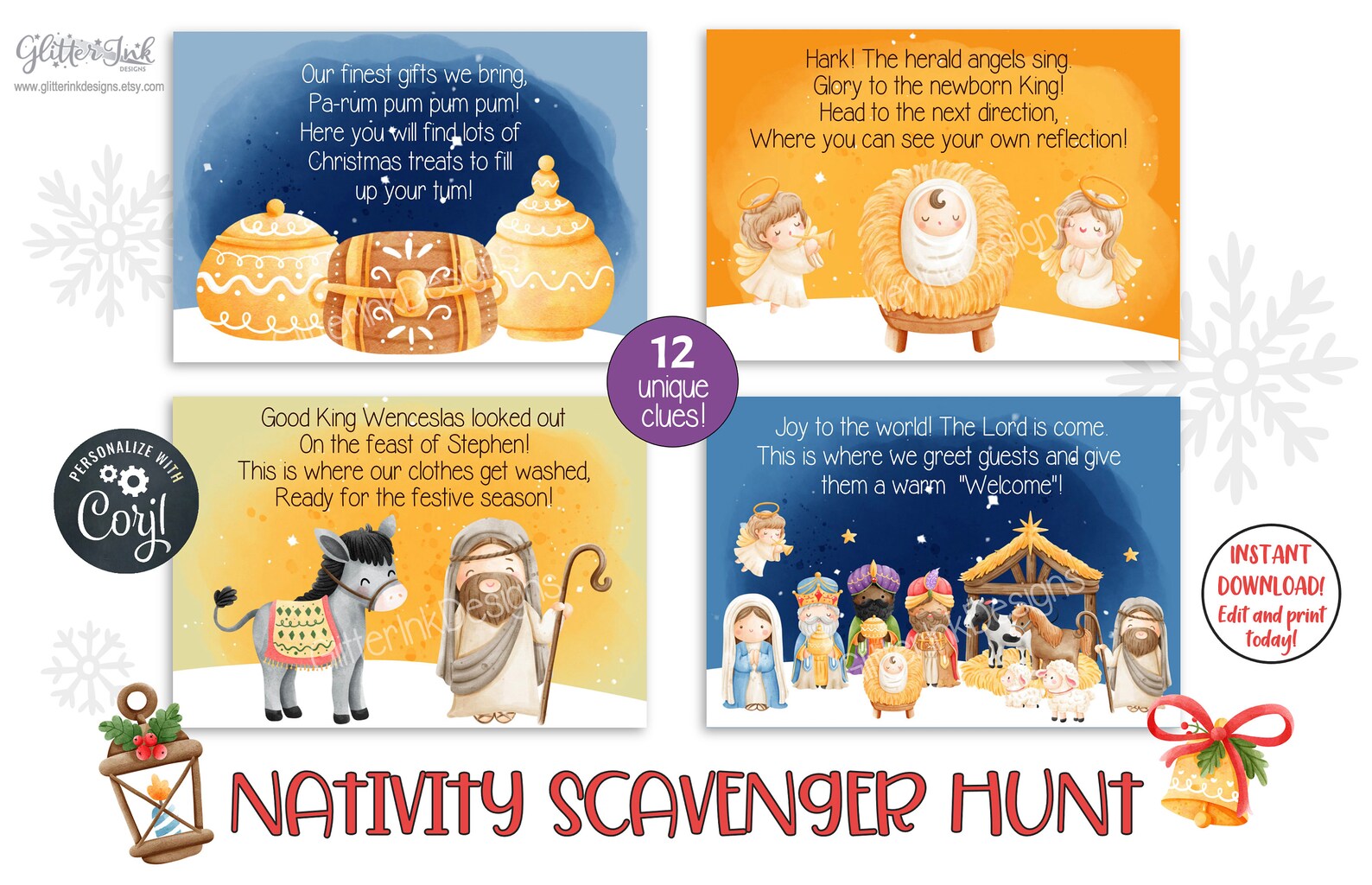 Nativity Scene Christmas Scavenger Hunt Clue Cards / Christmas Treasure ...