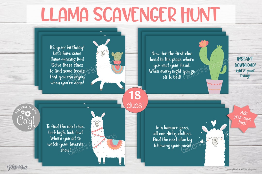 Fun Llama Birthday Scavenger Hunt, Kids Party Activities Indoor and ...