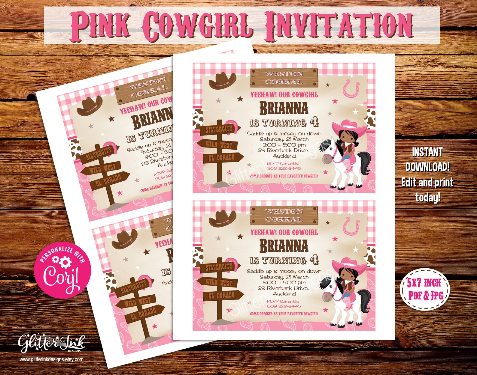 Pink Cowgirl Party Printable Invitation / Wild West Cowboy - Etsy