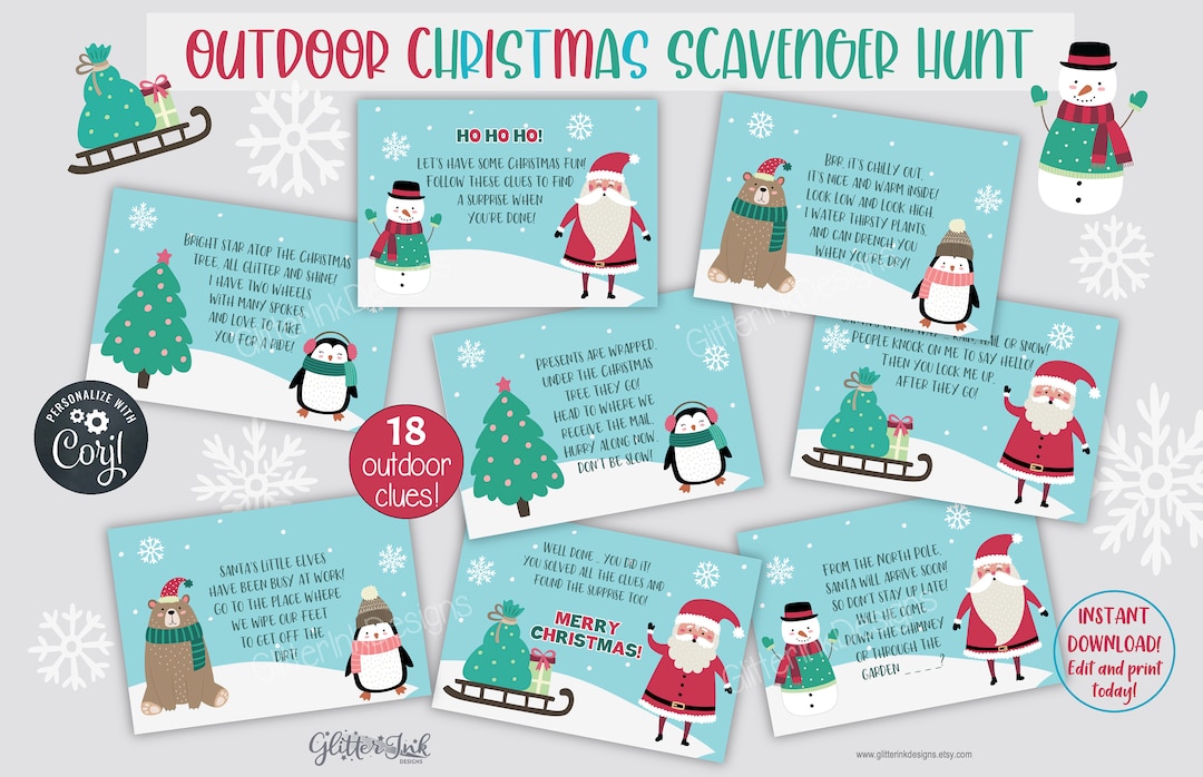 Outdoor Christmas Scavenger Hunt Clue Cards / Christmas Treasure Hunt ...