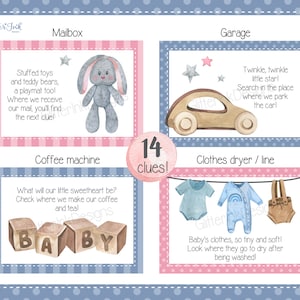 Gender Reveal Scavenger Hunt Clue Cards for Baby Shower Party Games ...