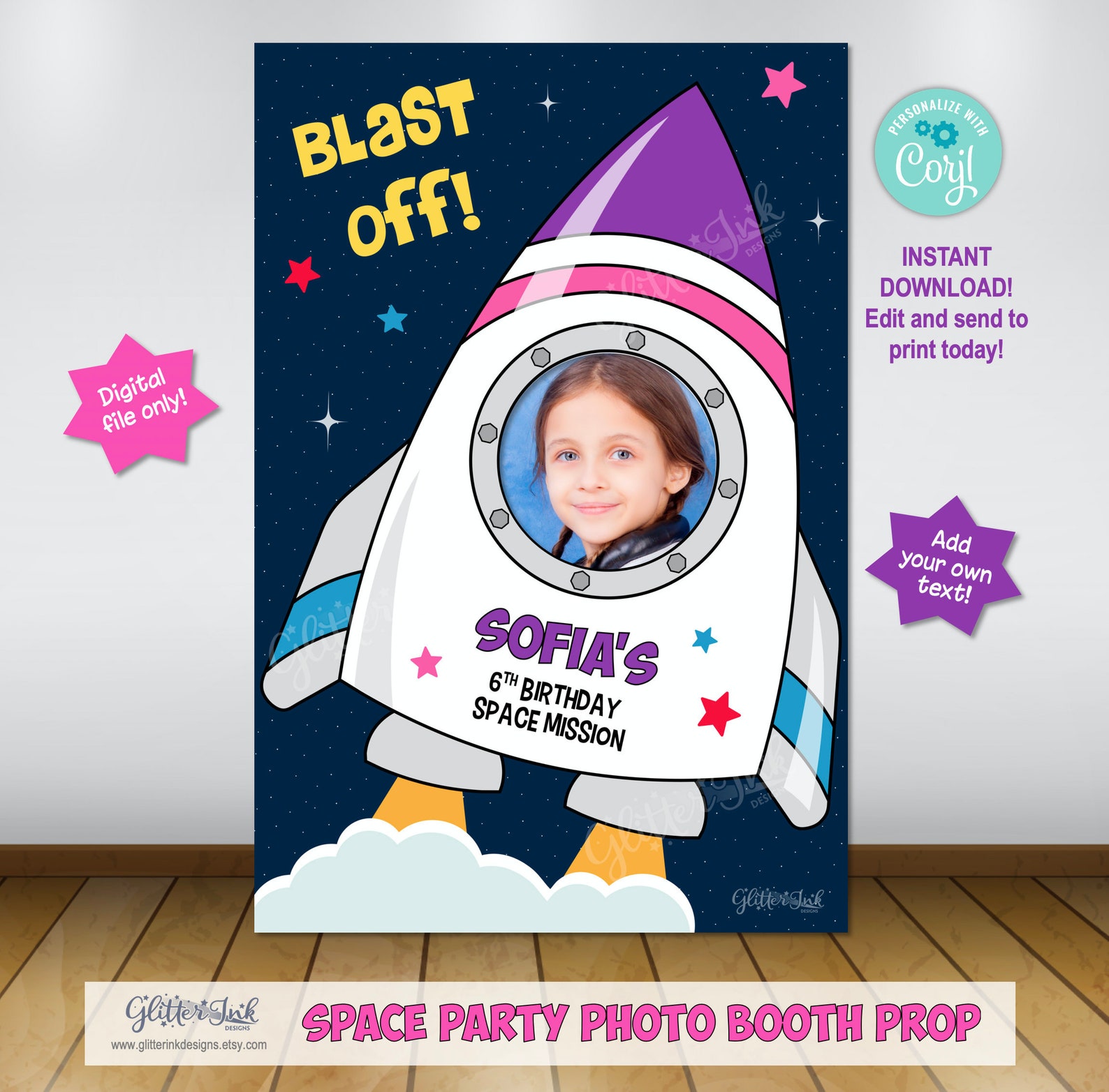 Outer Space Party Photo Booth Frame / Rocket Printable Party | Etsy