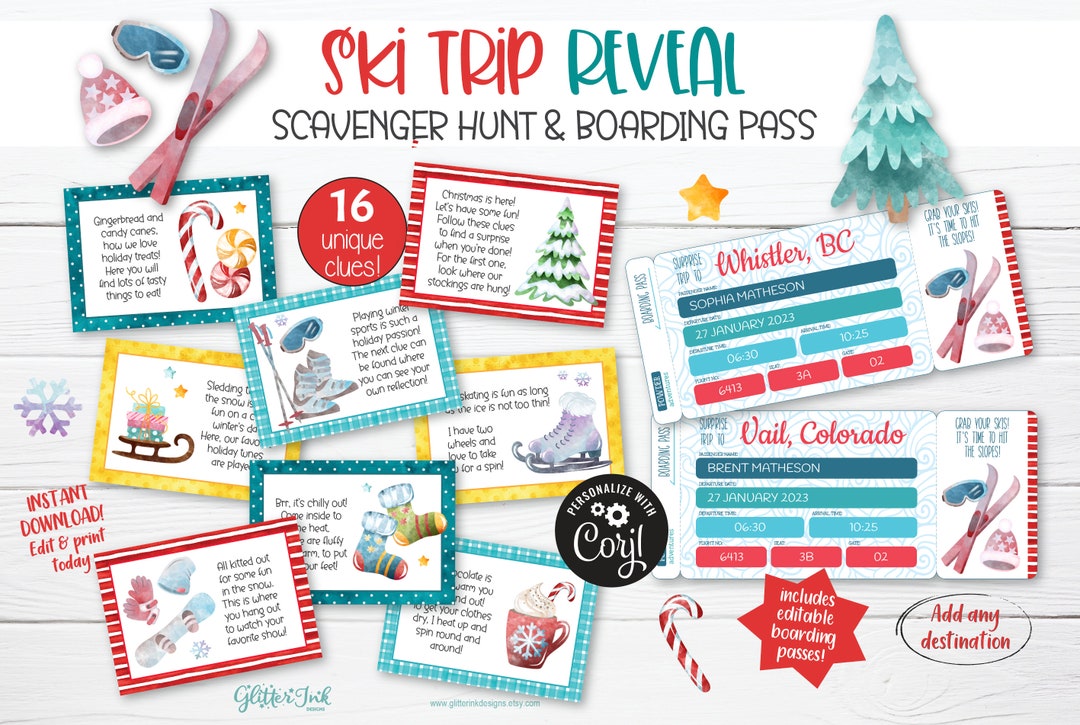 Christmas Surprise Ski Trip Reveal Scavenger Hunt + Boarding Pass ...