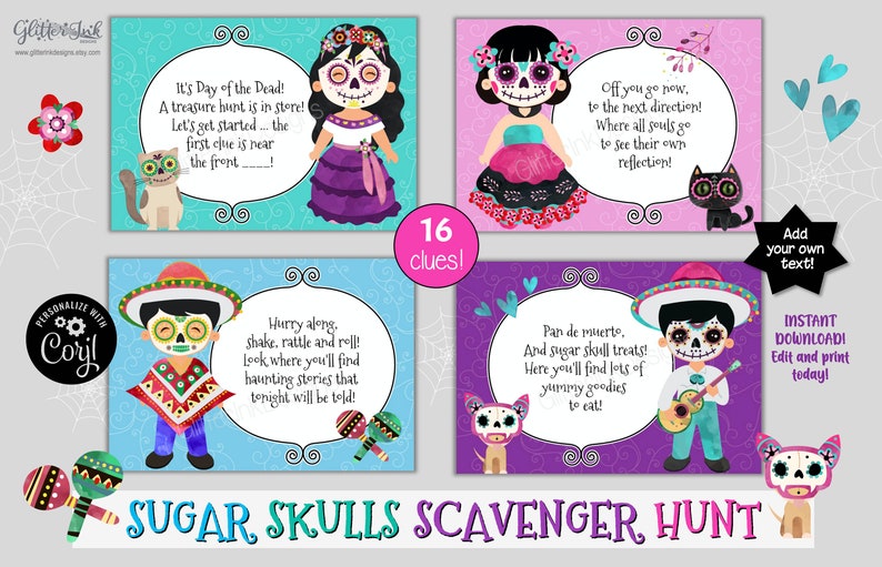 Day of the Dead Scavenger Hunt Clue Cards / Dia De Los Muertos | Etsy