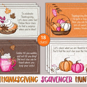 Thanksgiving Scavenger Hunt / Thanksgiving Treasure Hunt Clues ...