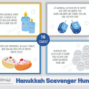 Hanukkah Scavenger Hunt Clue Cards / Hanukkah Treasure Hunt Clues ...
