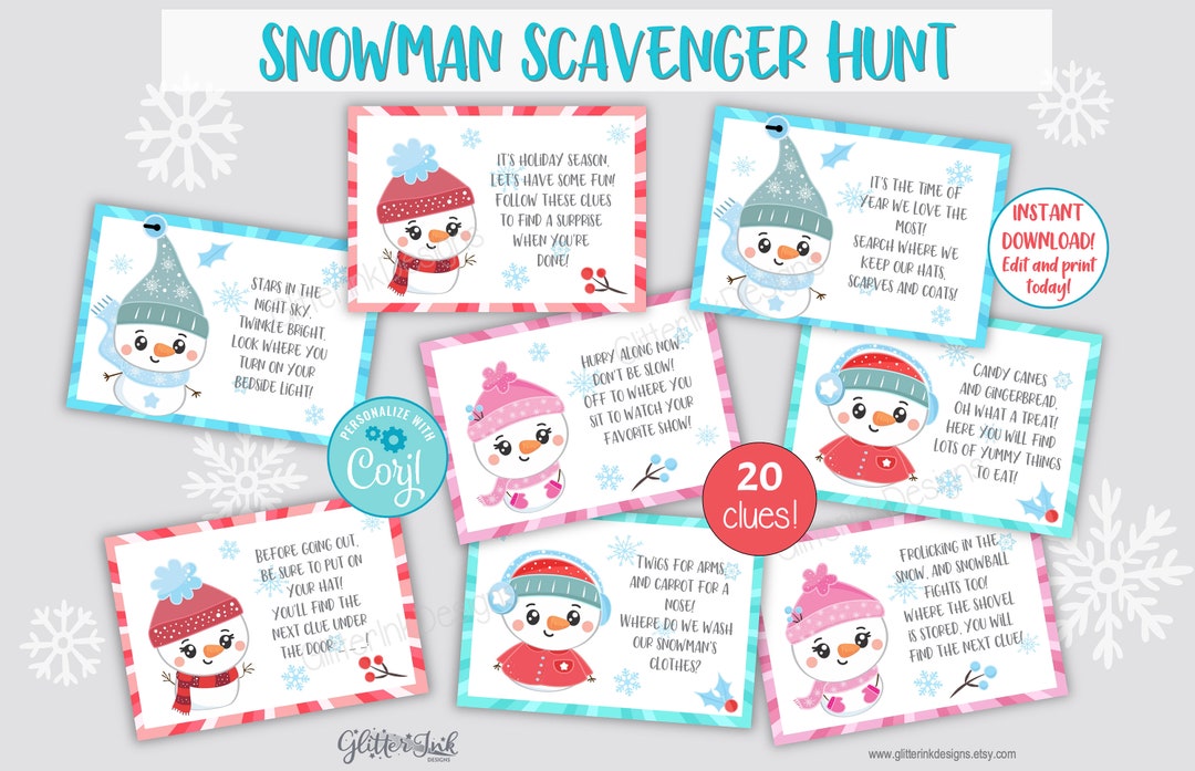 White Christmas Scavenger Hunt Clue Cards, Winter Wonderland Treasure ...