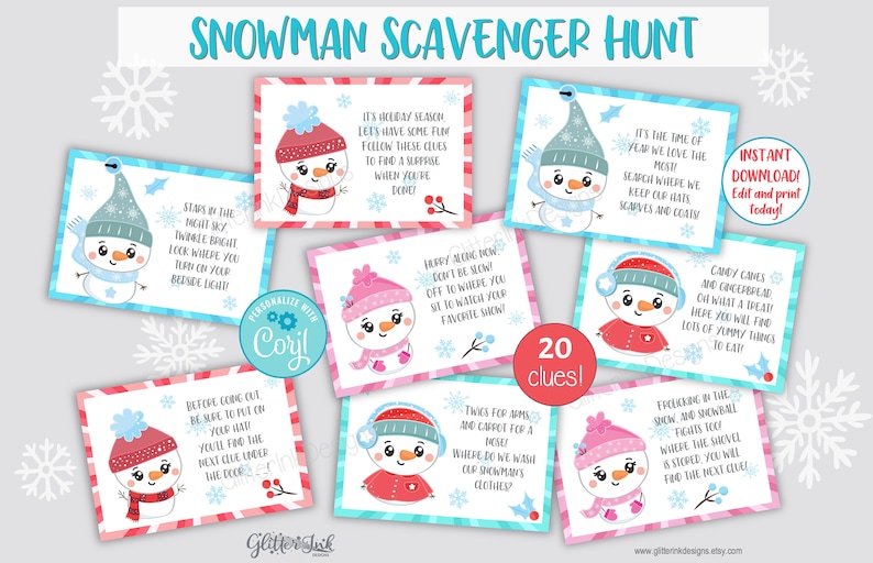White Christmas Scavenger Hunt Clue Cards, Winter Wonderland Treasure ...