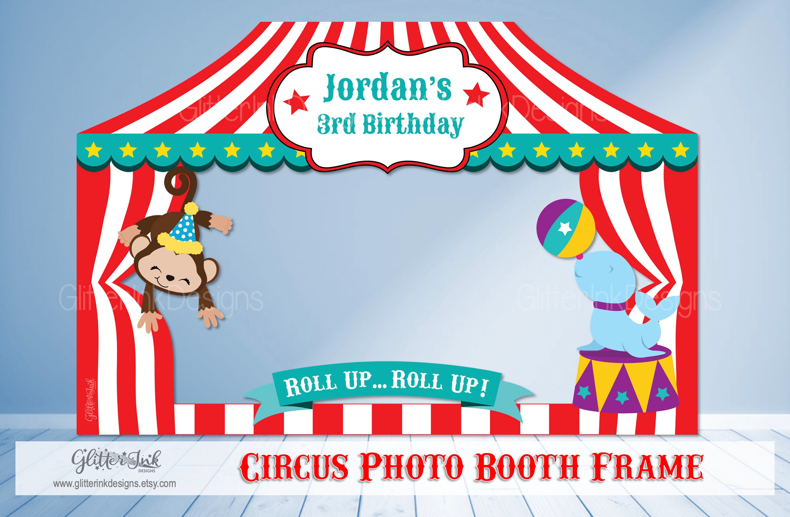 Circus Carnival Party Printable Photo Booth Props, Editable Monkey and ...