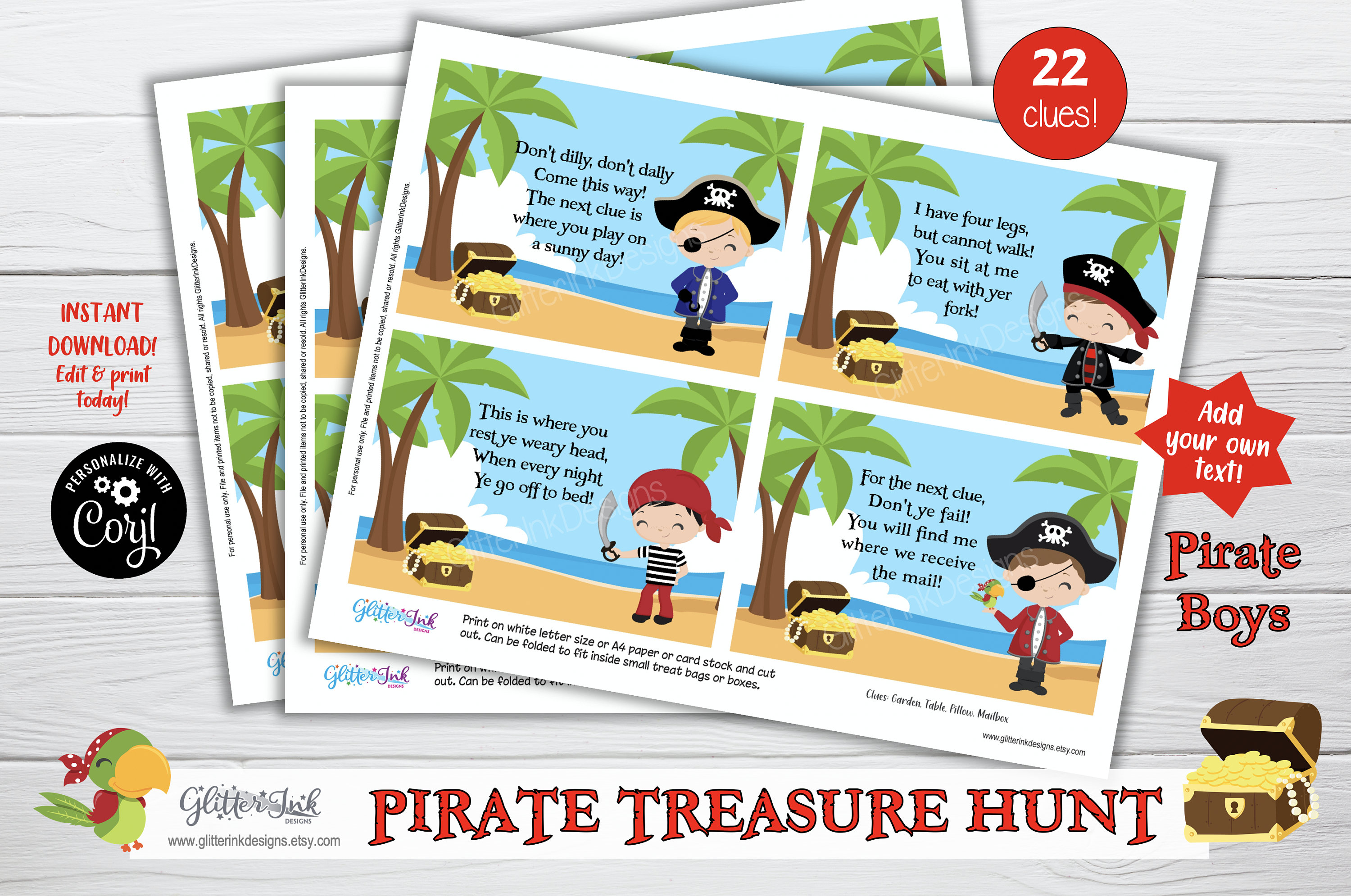 Boy Pirate Treasure Hunt Clues for Kids / Pirate Party - Etsy Canada