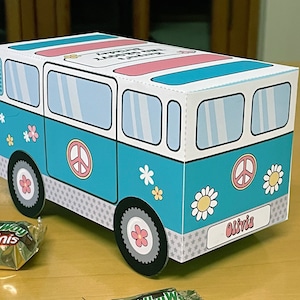 Groovy Party Hippie Bus Printable Favor Box, Van Party Favors ...