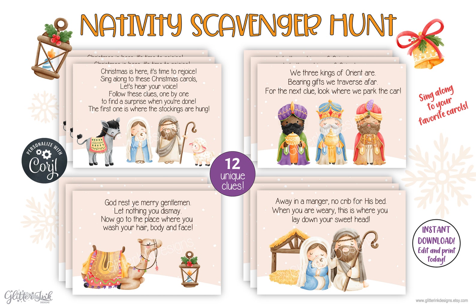 Nativity Scene Christmas Scavenger Hunt Clue Cards, Printable Treasure ...