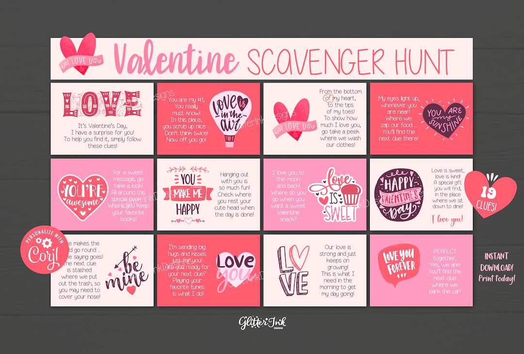 Valentine's Day Scavenger Hunt Printable Love Notes / Valentines Day ...