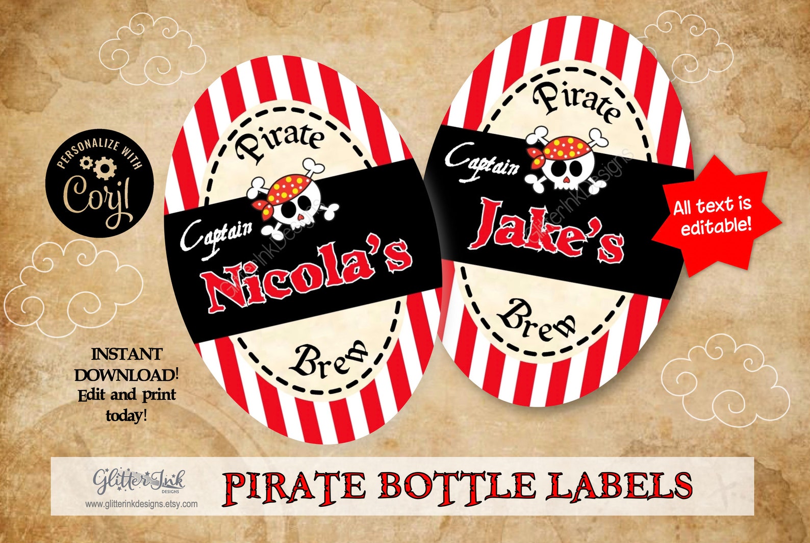 Pirate Party Printable Water Bottle Labels / Pirate Birthday | Etsy