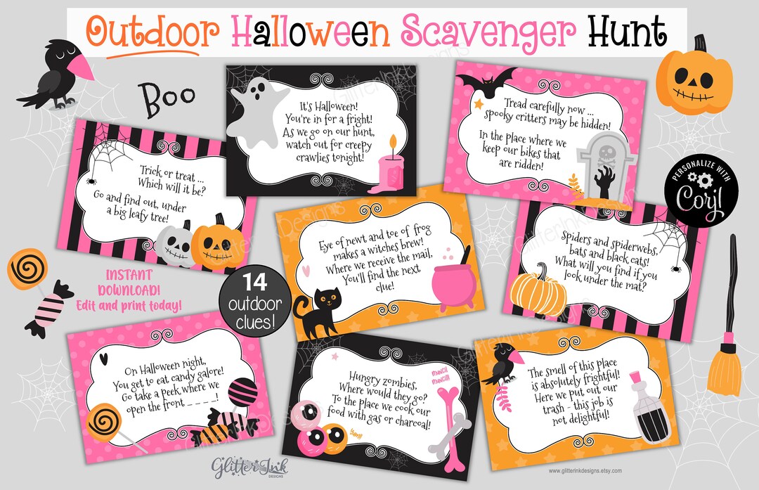 Outdoor Halloween Scavenger Hunt / Kids Halloween Treasure Hunt Clues ...