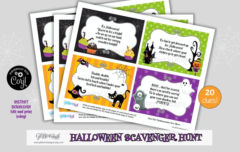 Halloween Scavenger Hunt Clue Cards / Halloween Treasure Hunt - Etsy