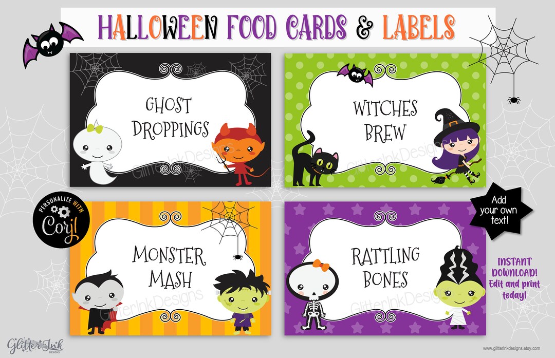 Halloween Party Food Tent Cards / Halloween Printable Treat Bag Toppers ...