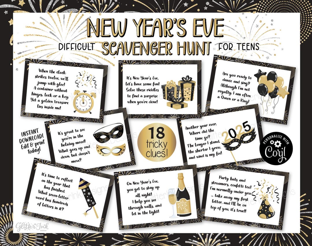 2025 New Years Eve Scavenger Hunt for Teens / Teenager New Year's Eve ...