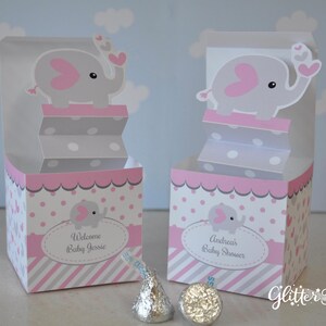 Pink and Grey Elephant Baby Shower Pop up Favor Box Jack in the Box ...