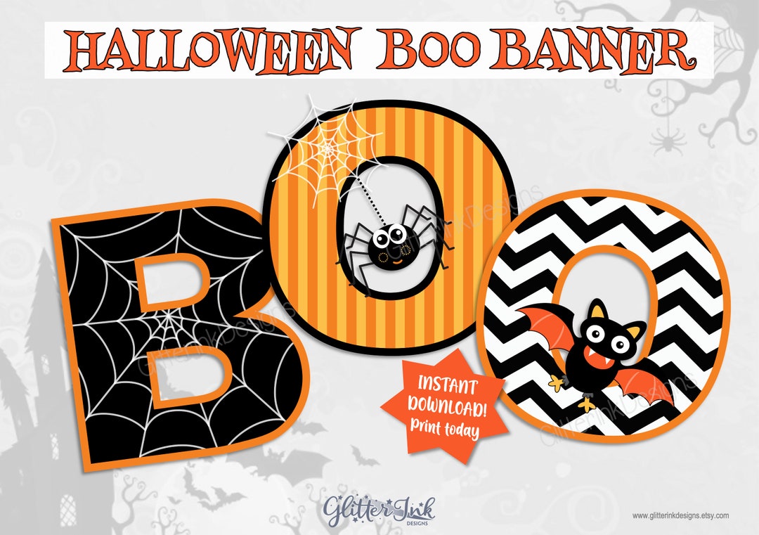 Halloween Party Printable BOO Banner Decoration, Spooky Decor Cutout ...